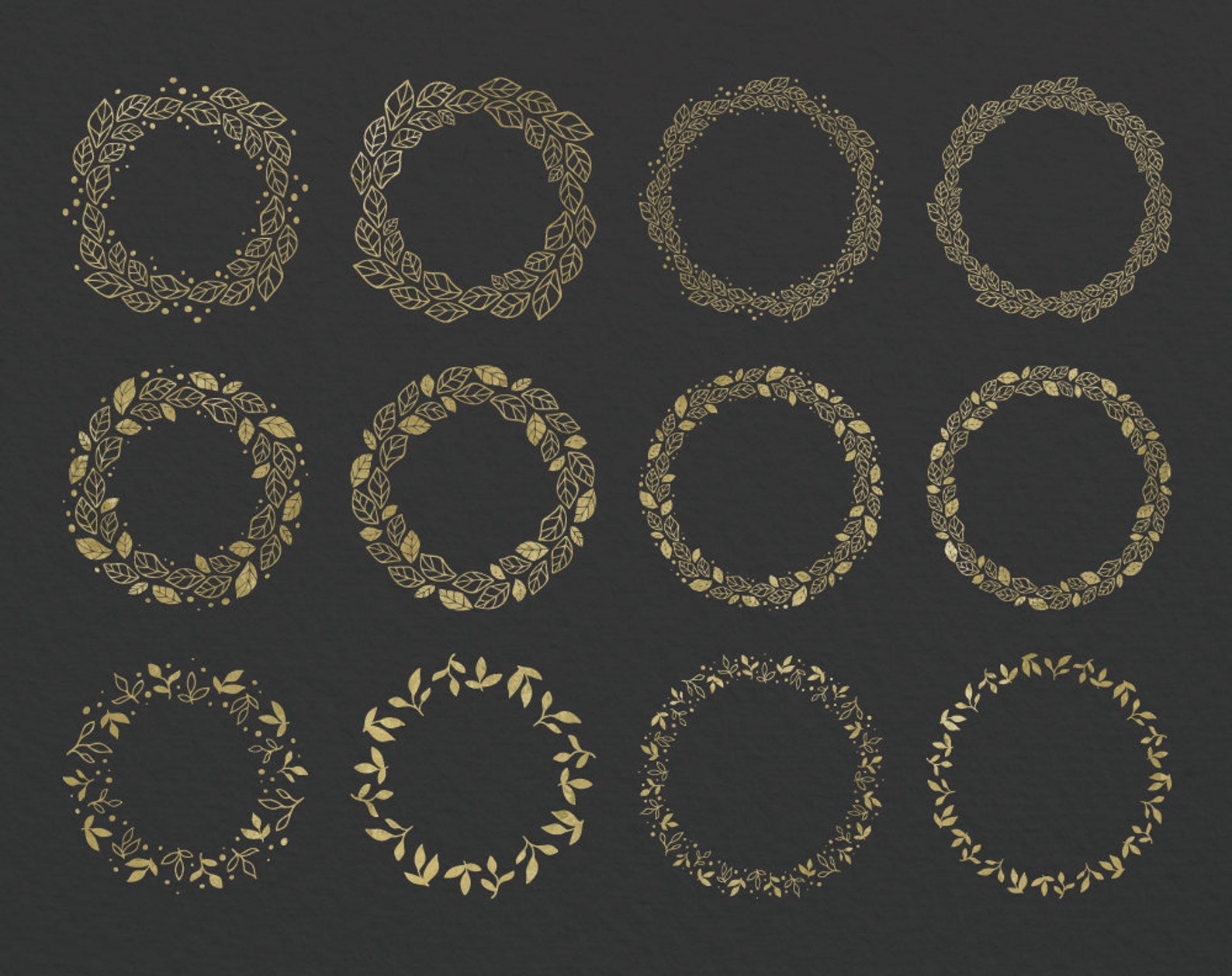 Gold Floral Wreath Clip Art, Hand Drawn Decorative Round Frames ...