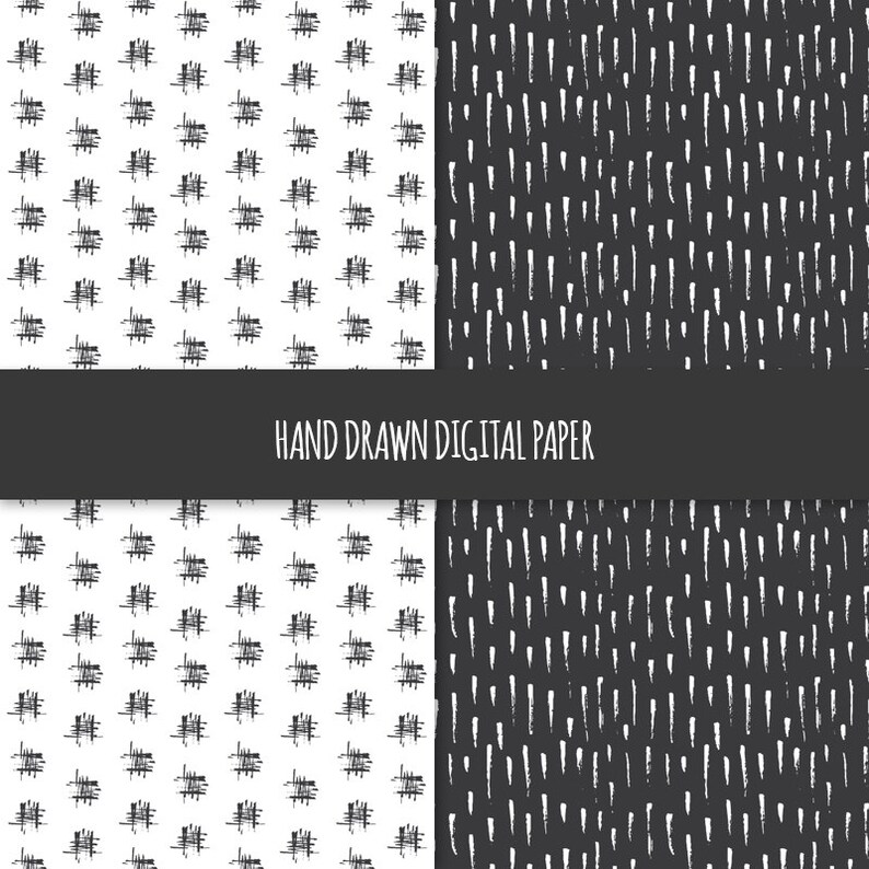 Hand Drawn Digital Paper: Geometric, Abstract Brush Doodles; Seamless ...