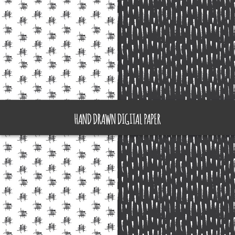 Hand Drawn Digital Paper: Geometric, Abstract Brush Doodles; Seamless ...
