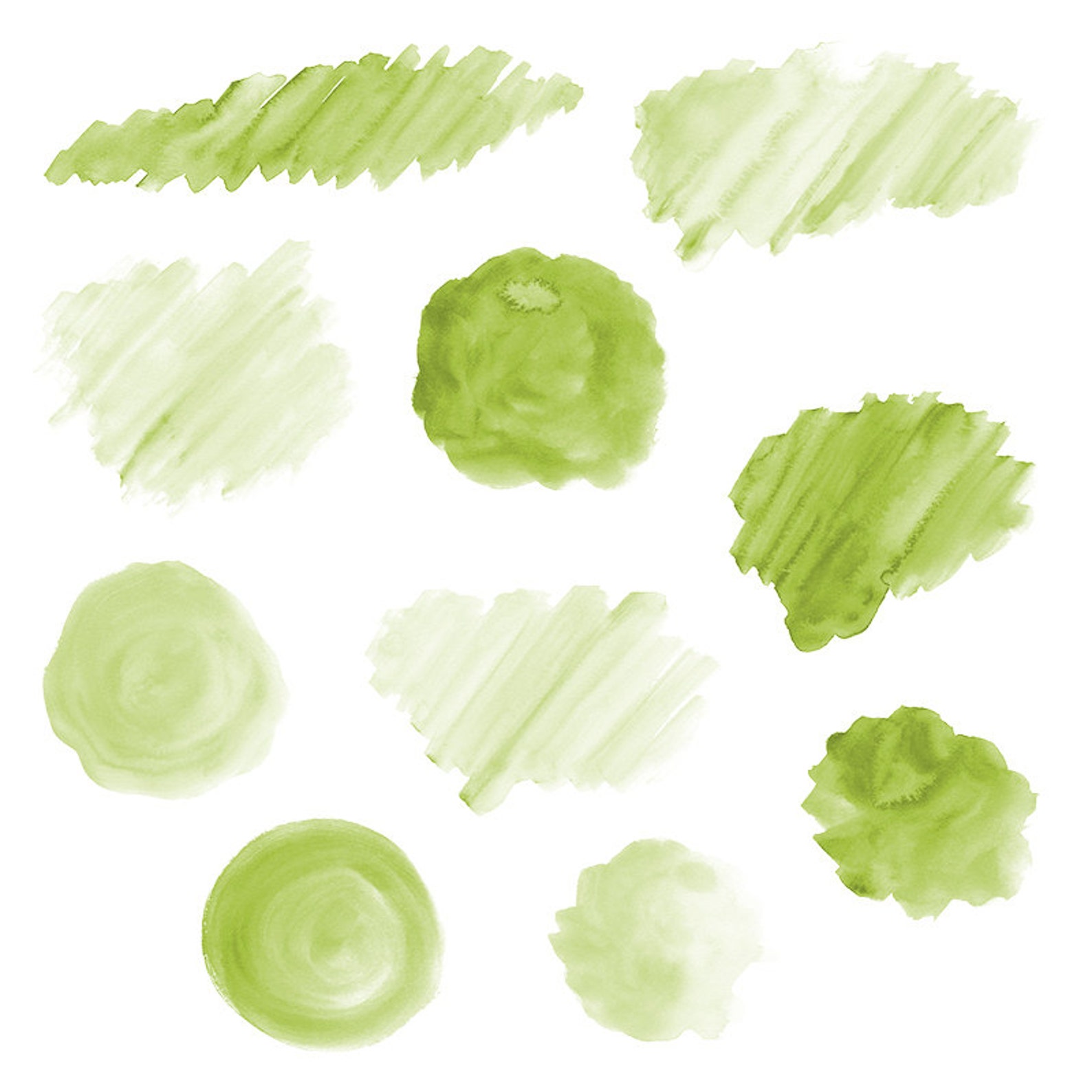 20 Green Watercolor Splotches, Splatters, Brush Strokes Green ...