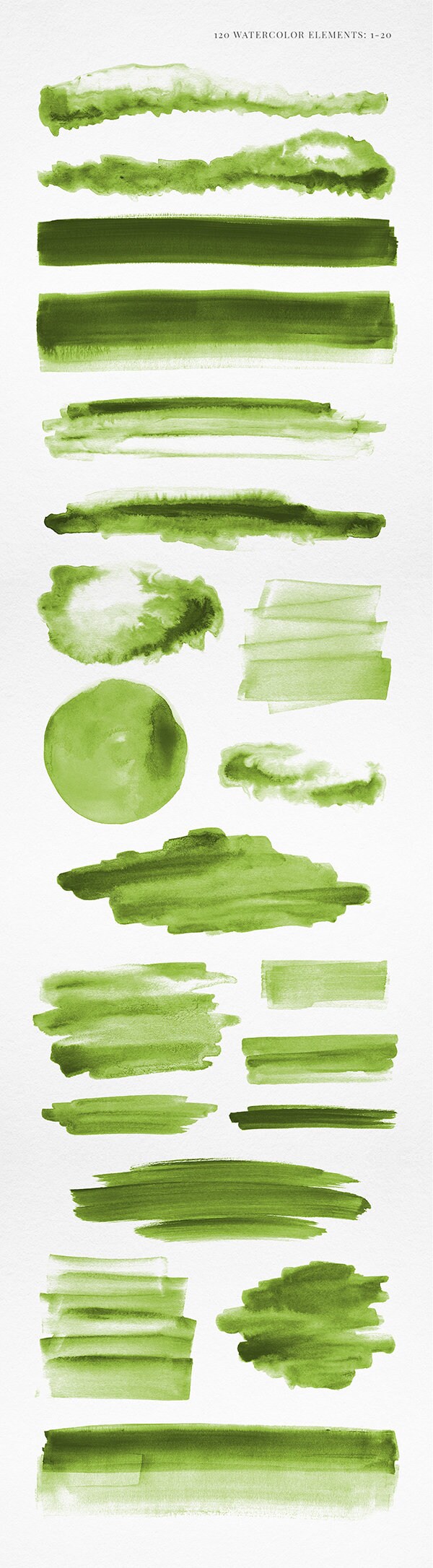 120 Green Watercolor Splotches, Splatters, Brush Strokes Green ...