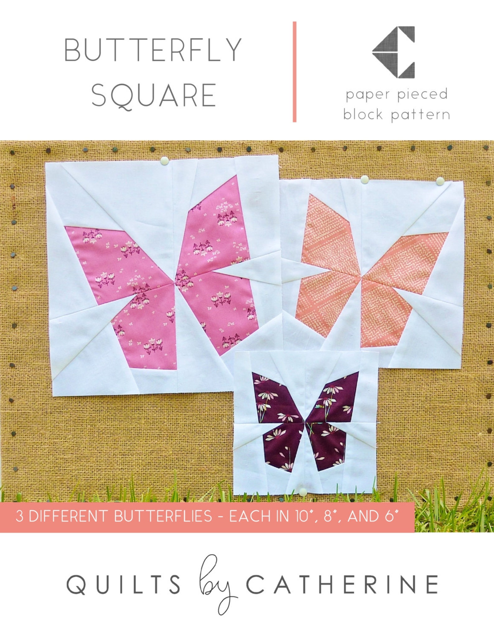 Butterfly Block PDF Pattern - Three Paper Pieced Butterfly Blocks - 10 ...