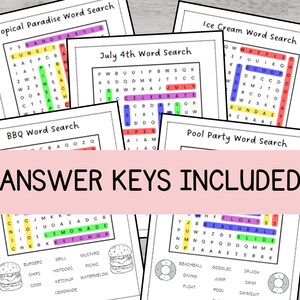 Printable Kids Summer Word Search Pack for Family Reunions and Road ...