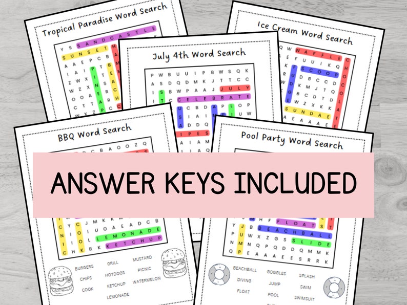 Printable Kids Summer Word Search Pack for Family Reunions and Road ...