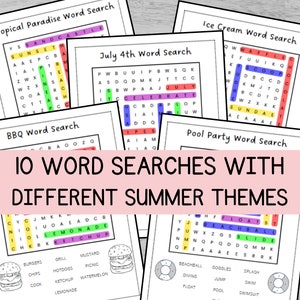 Printable Kids Summer Word Search Pack for Family Reunions and Road ...