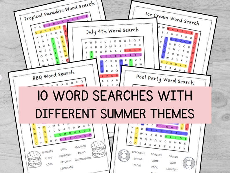 Printable Kids Summer Word Search Pack for Family Reunions and Road ...