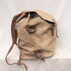 Vintage Canvas and Leather Backpack, 1950s 60s Hiking Rucksack ...