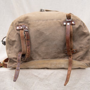 Vintage Canvas and Leather Backpack, 1950s 60s Hiking Rucksack ...