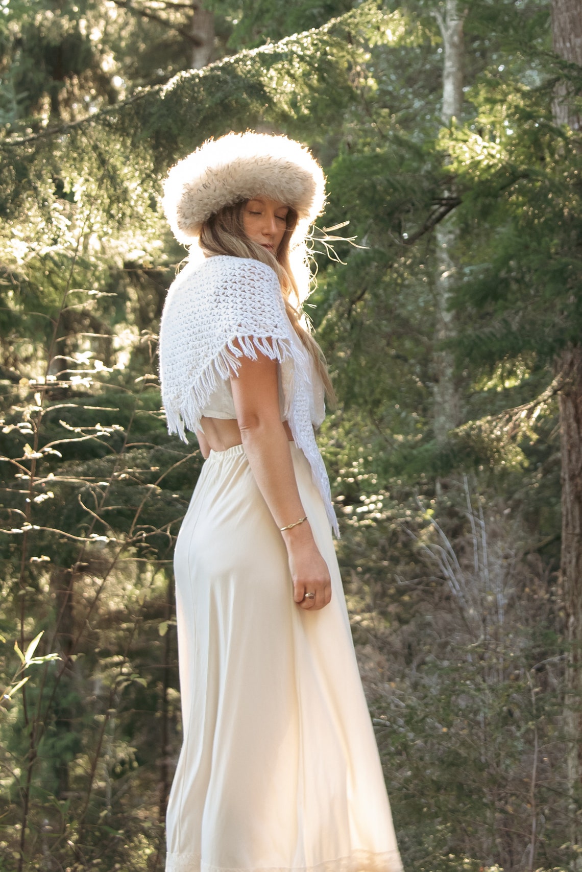 70s Crochet Shawl | White Open Knit Shawl With Fringe | Vintage 1970s ...