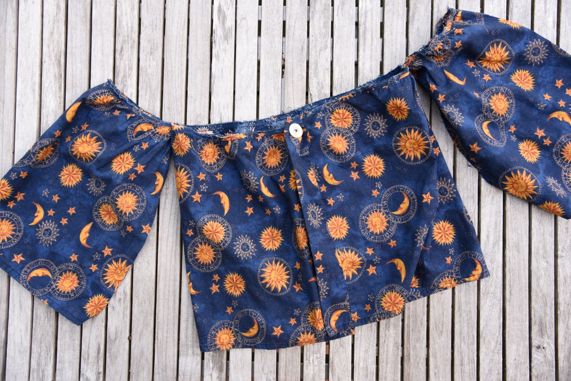 90s Celestial Crop Top | Sun and Moon off the Shoulder Top | Moon and ...