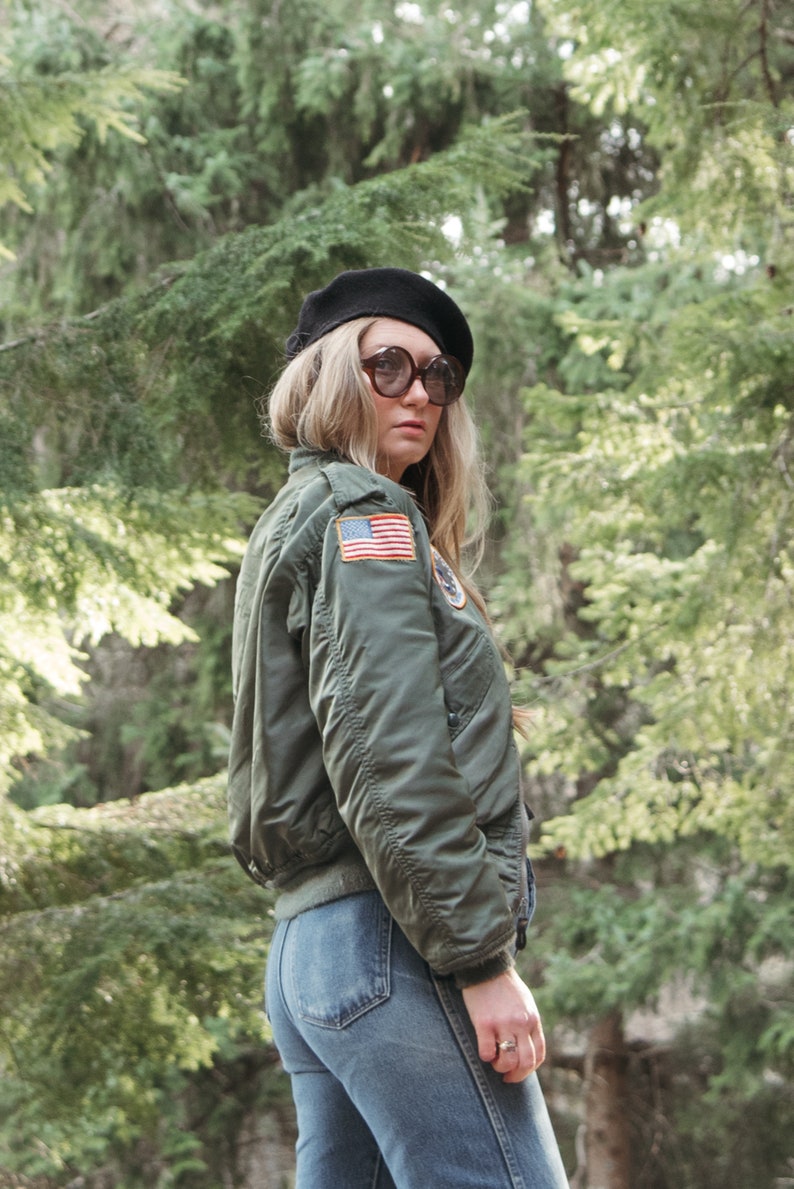 70's Aviator Bomber Jacket, Nylon Flyers Jacket US Air Force Auxiliary ...