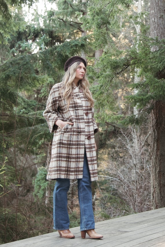 1950's Plaid Wool Coat with Matching Scarf - Gem