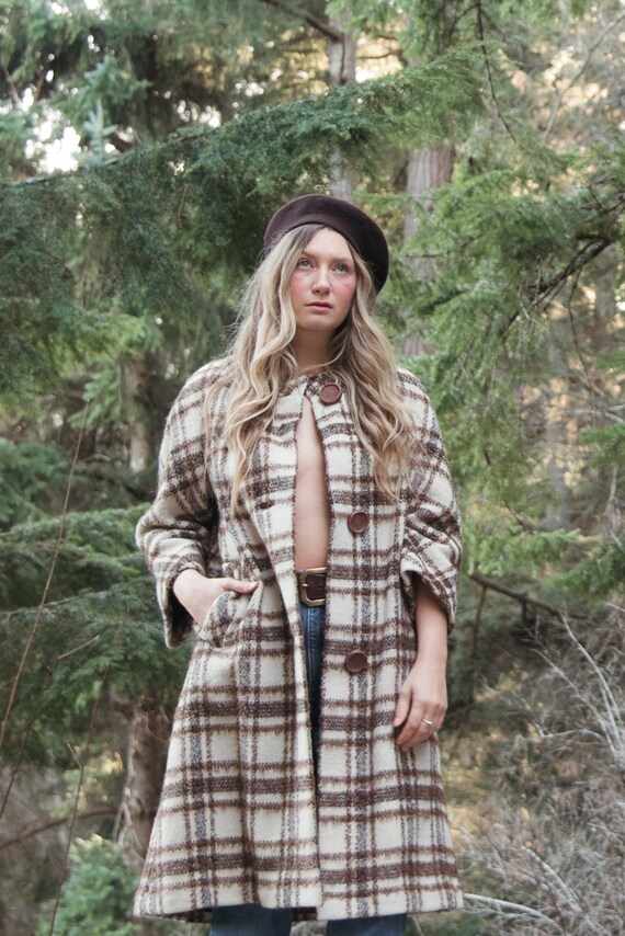 1950's Plaid Wool Coat with Matching Scarf - Gem