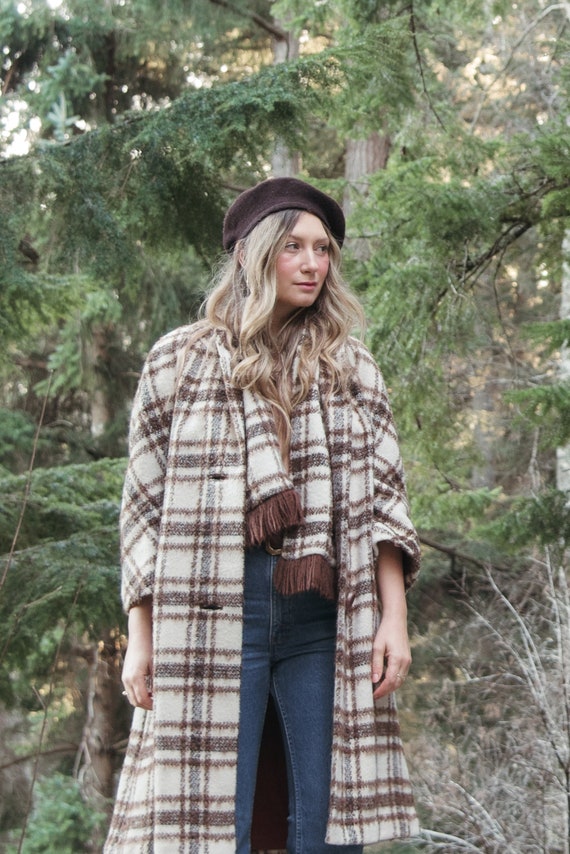1950's Plaid Wool Coat with Matching Scarf - Gem