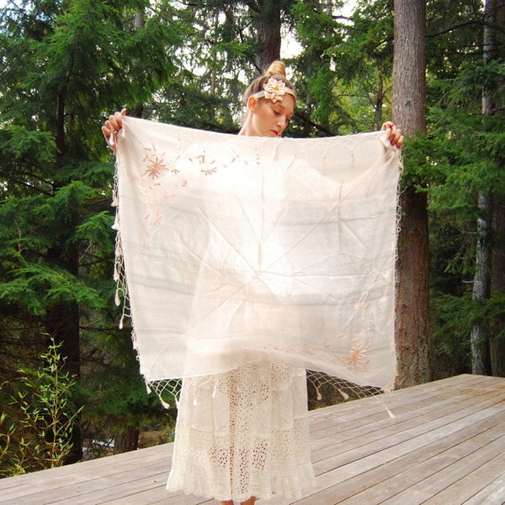 1920's Silk Scarf / Antique 1900s Embroidered Edwardi… - Gem