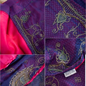 Amethyst 80s Beaded Gingham Indian Wrap Skirt, Batik Rayon Gauze ...