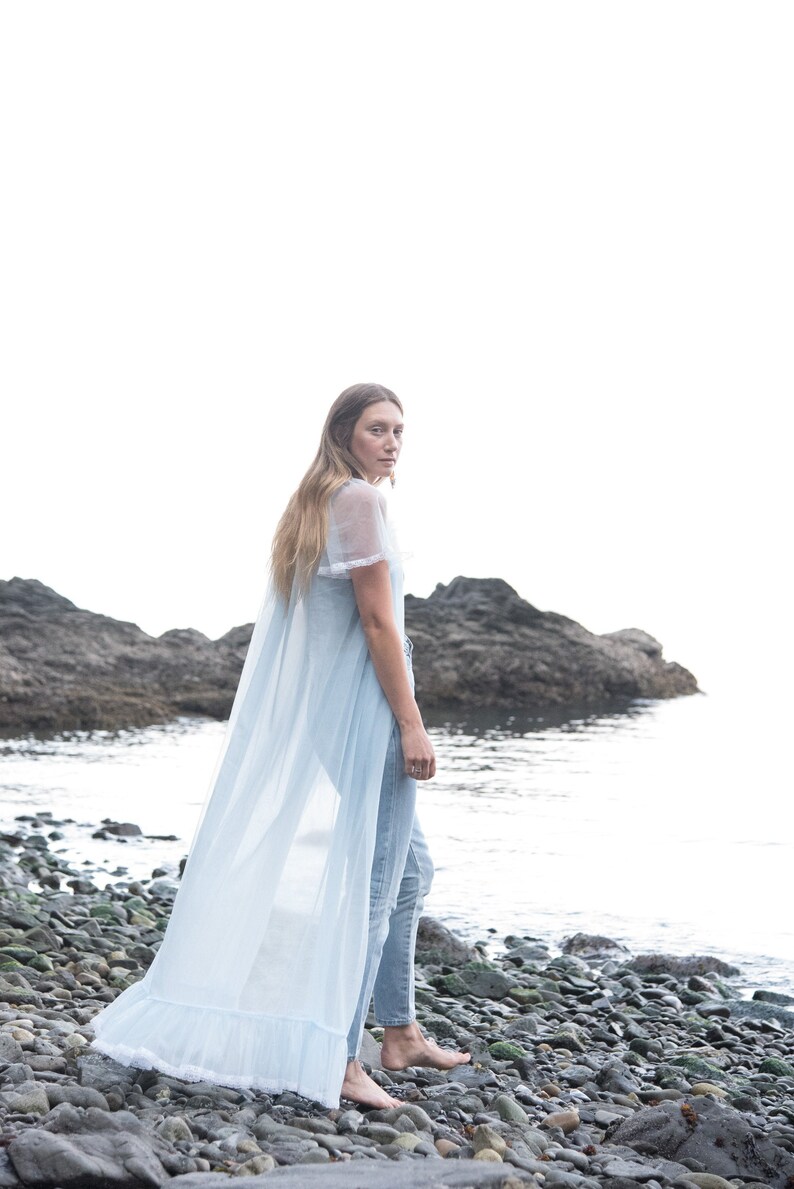 60s Peignoir Robe, Baby Blue Duster Robe, See Through Nightgown, 1960s ...
