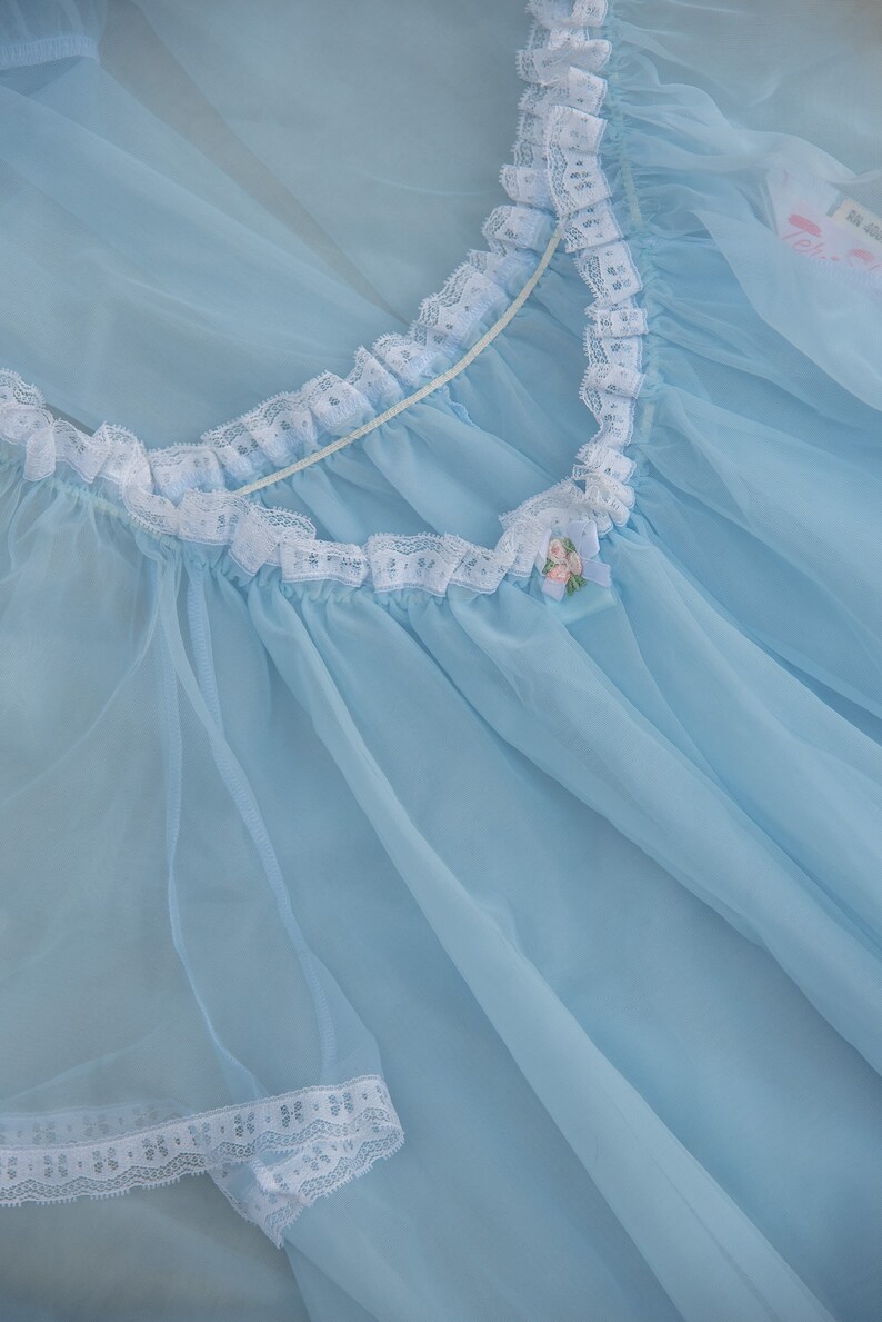 60s Peignoir Robe, Baby Blue Duster Robe, See Through Nightgown, 1960s ...