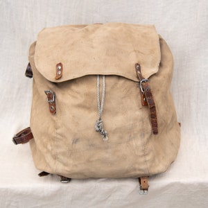 Vintage Canvas and Leather Backpack, 1950s 60s Hiking Rucksack ...