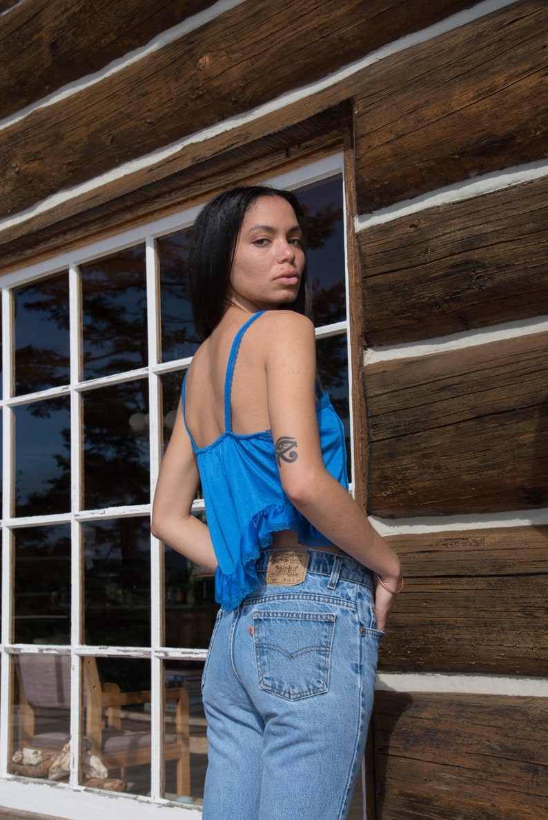 80's Sheer Lingerie Top, Blue Lace Corset Top, Sexy Sheer Slip Top ...