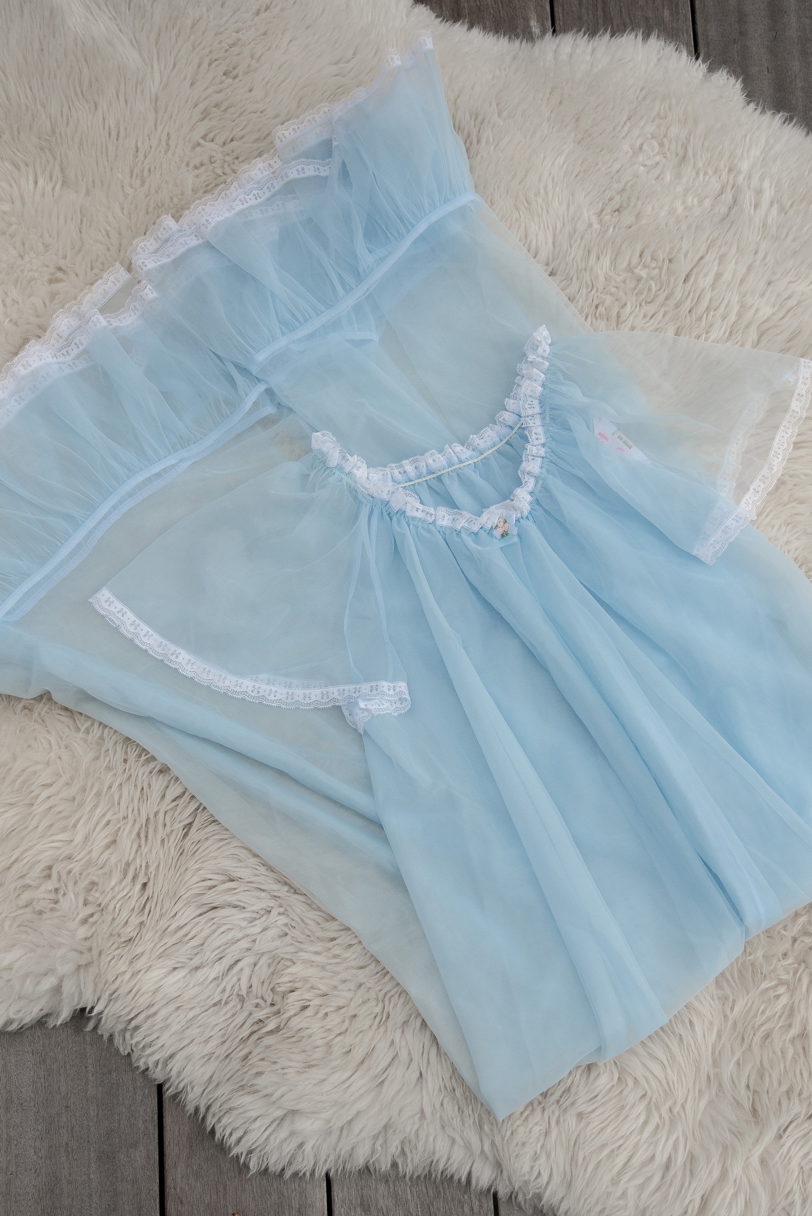 60s Peignoir Robe, Baby Blue Duster Robe, See Through Nightgown, 1960s ...