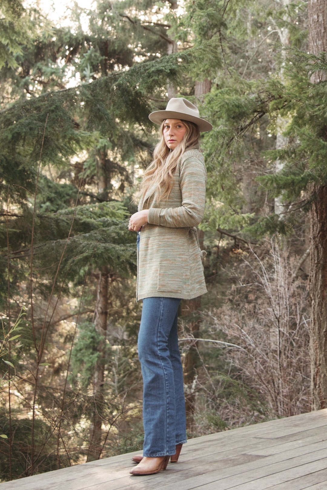 Vintage 70's Sweater, Sage Space Dye Cardigan Sweater, Boho Wrap ...