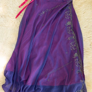 Amethyst 80s Beaded Gingham Indian Wrap Skirt, Batik Rayon Gauze ...