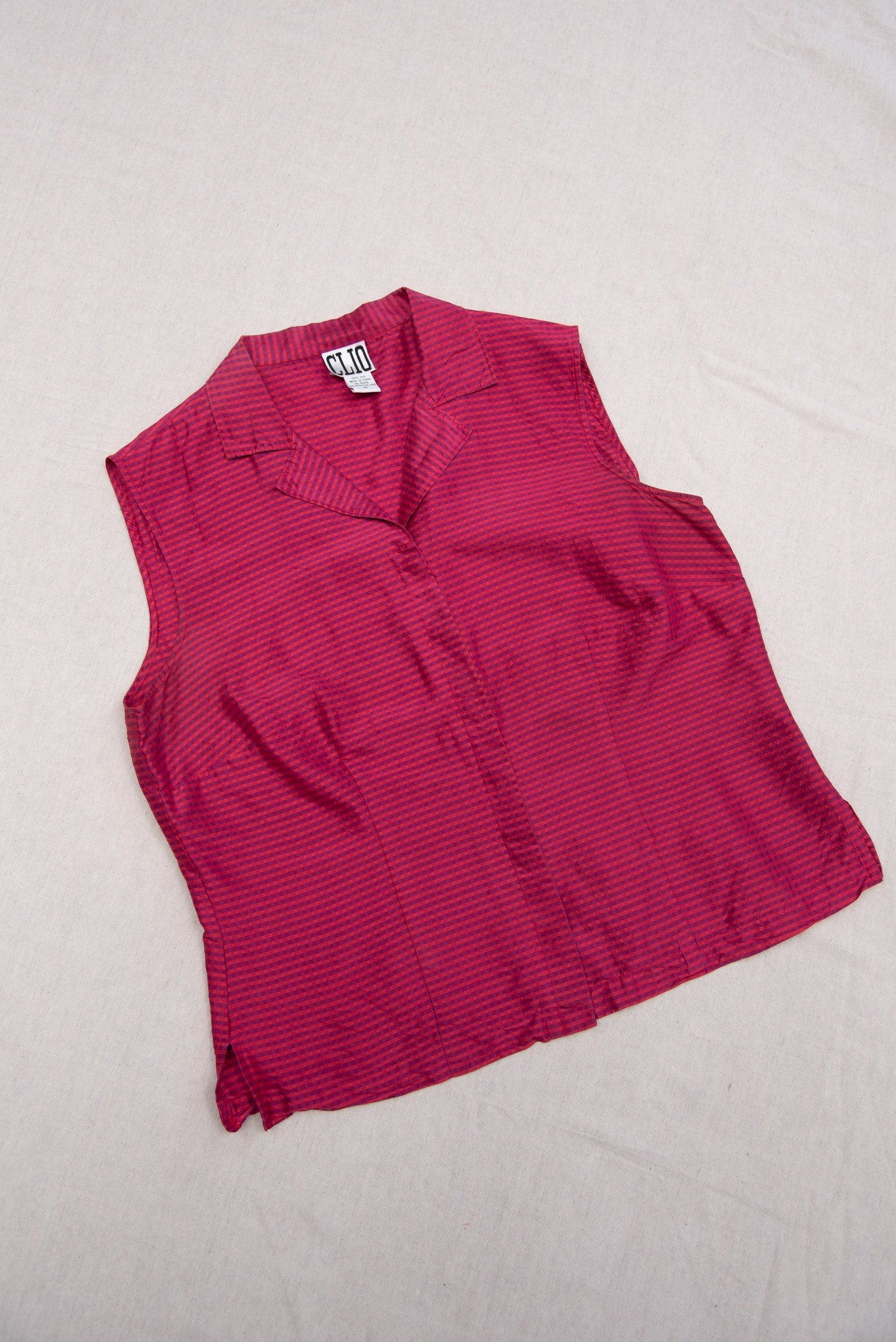 90s Clio Silk Blouse, Pink Purple Pinstripe Plaid Collared Tank Top ...