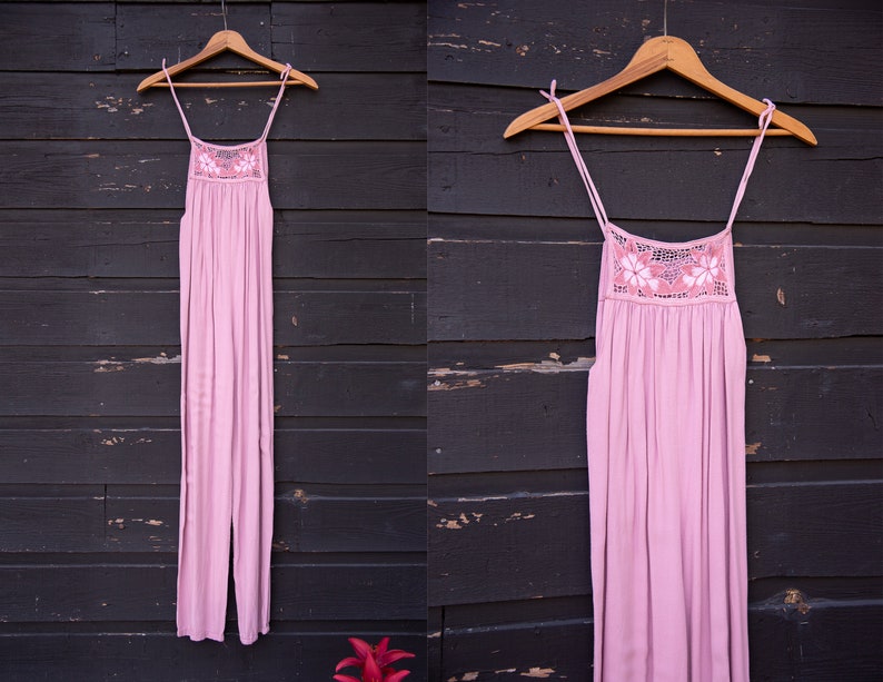Bali Rose Pink Jumpsuit, 80s 90s Vintage Embroidered Floral Playsuit ...