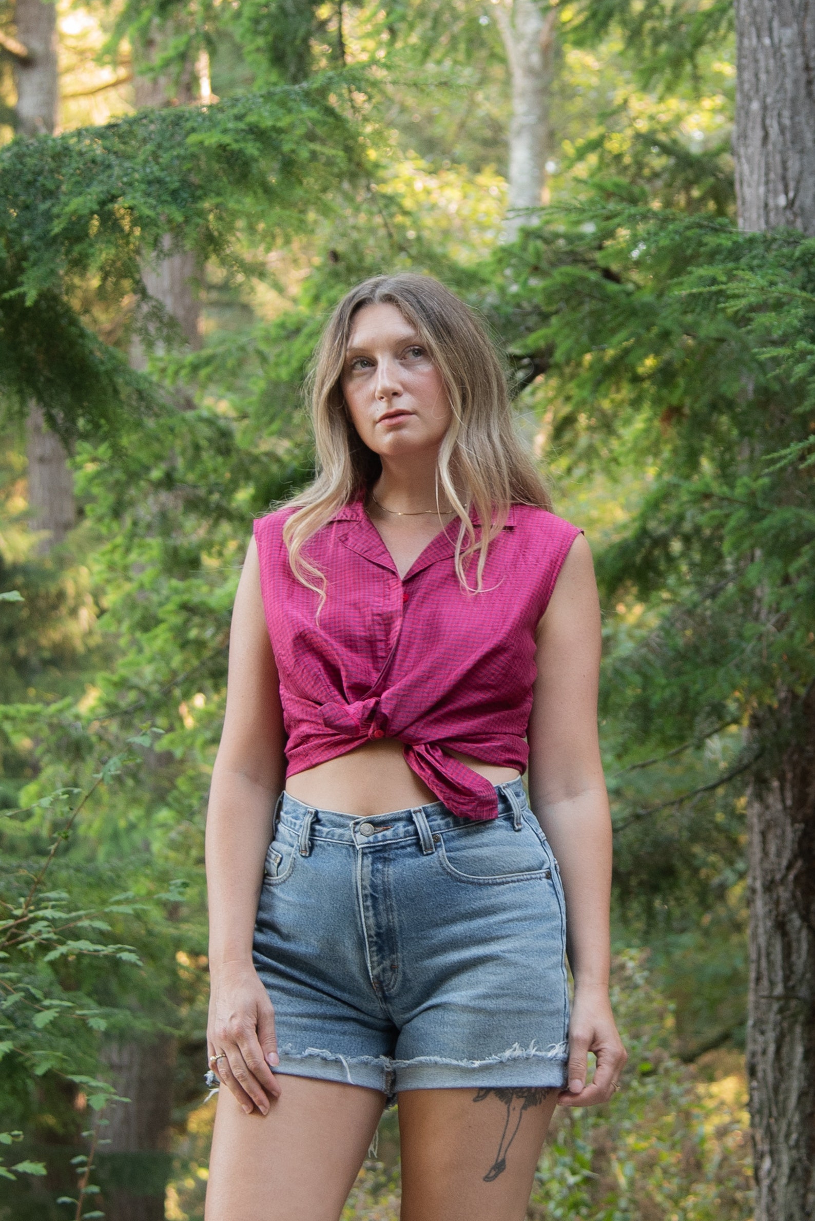 90s Clio Silk Blouse, Pink Purple Pinstripe Plaid Collared Tank Top ...