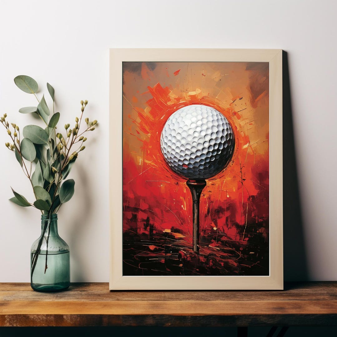 Abstract Golf Art Print: Red & Gold Golf Ball on Tee (digital Download ...