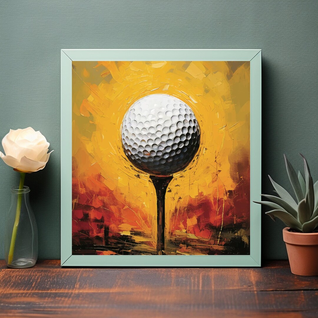 Abstract Golf Art Print: Golden Drive, Golf Ball on Tee (digital ...
