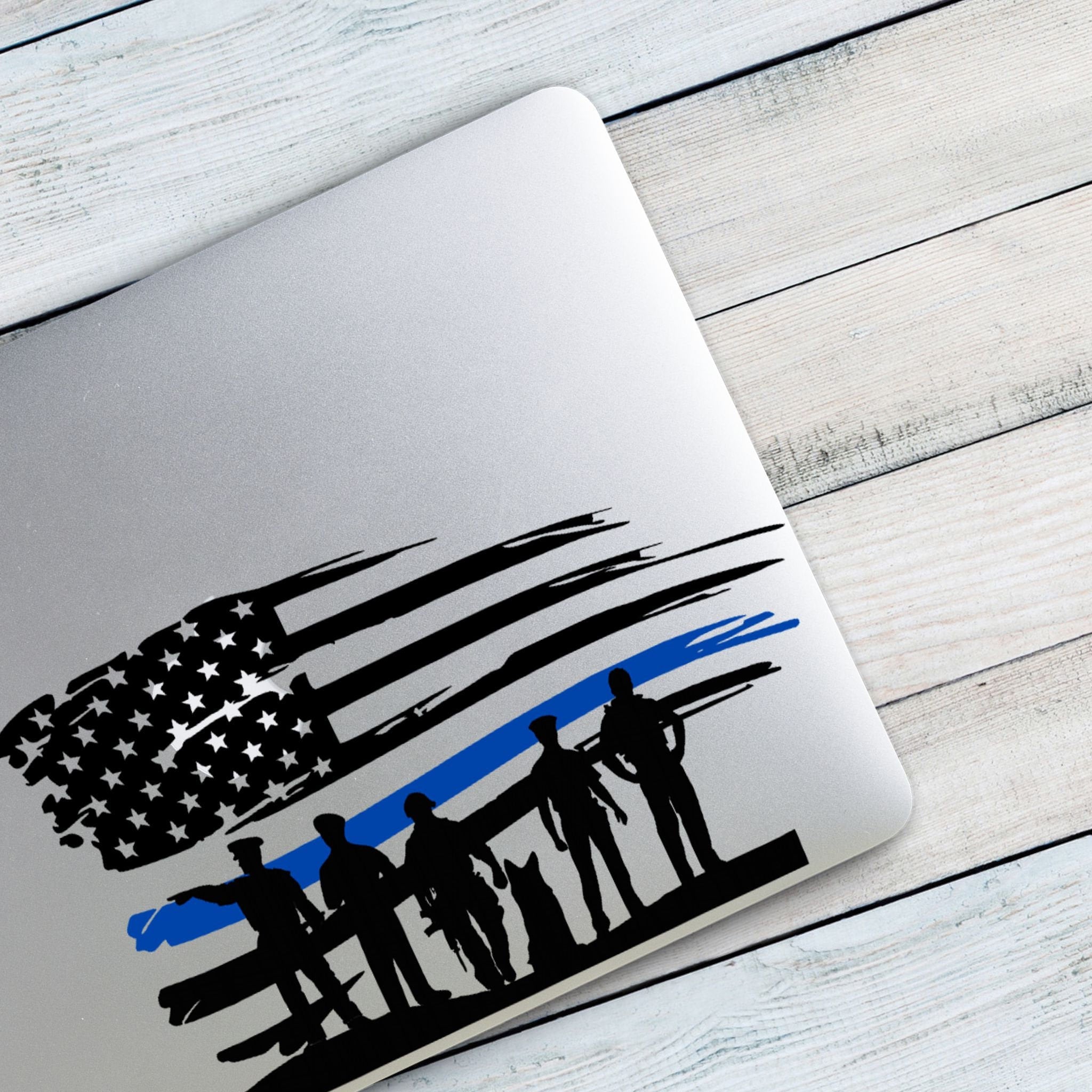 American Flag Blue Line With Silhouettes Vinyl Decal Sticker | Etsy