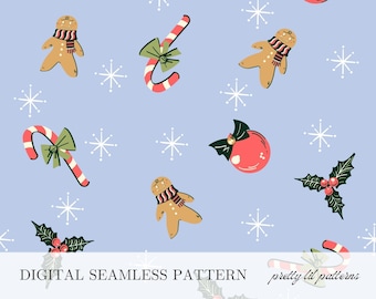 Pink Gingerbread Man Candy Cane Digital Seamless Repeating Pattern ...