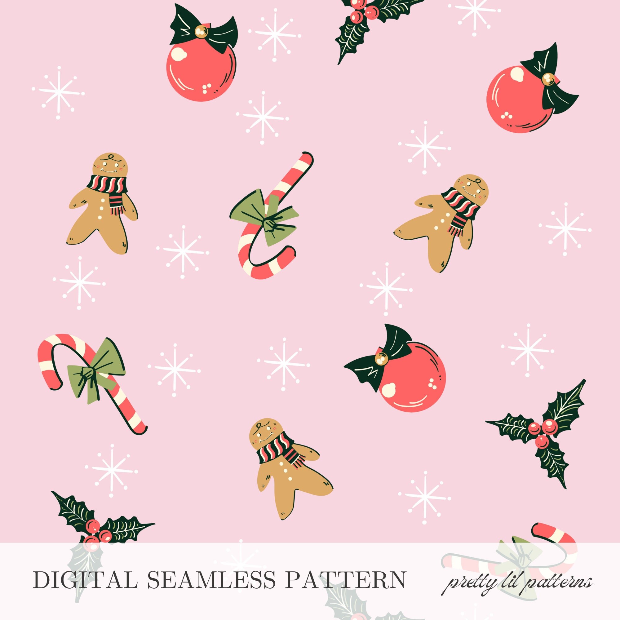 Pink Gingerbread Man Candy Cane Digital Seamless Repeating Pattern ...