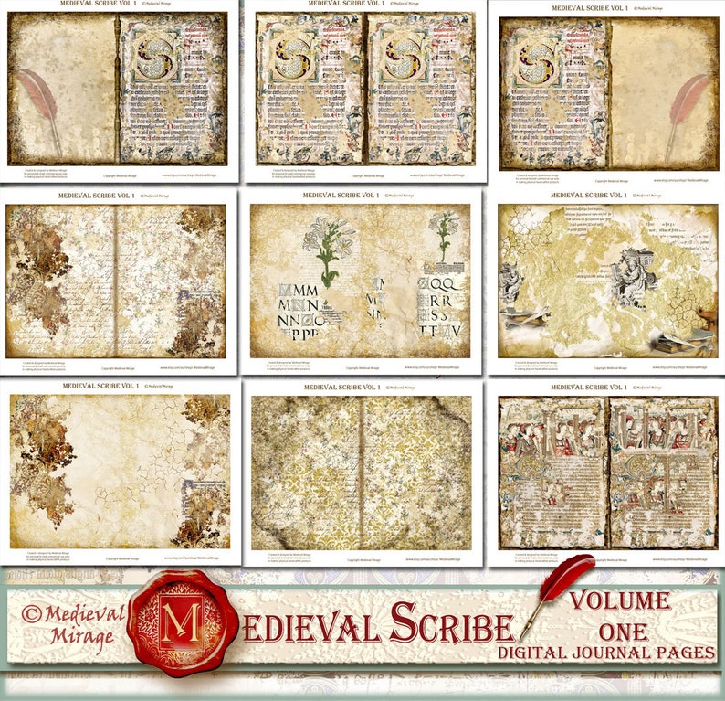 MEDIEVAL SCRIBE Vol 1 Journal pages/ 5 x 7 digital journal | Etsy