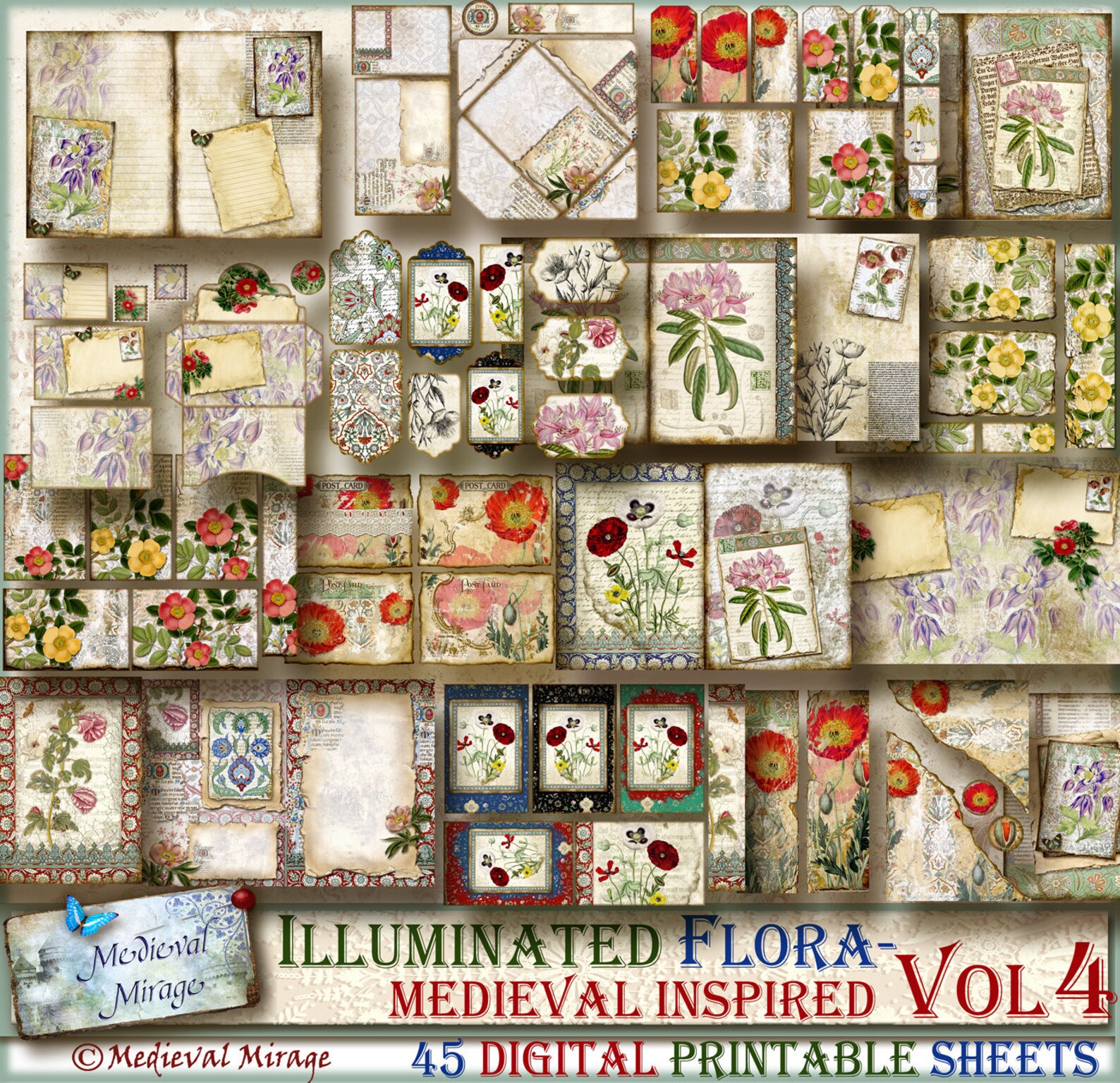Vol 4- ILLUMINATED FLORA -medieval Inspired. Mega Digital Journal Pages ...