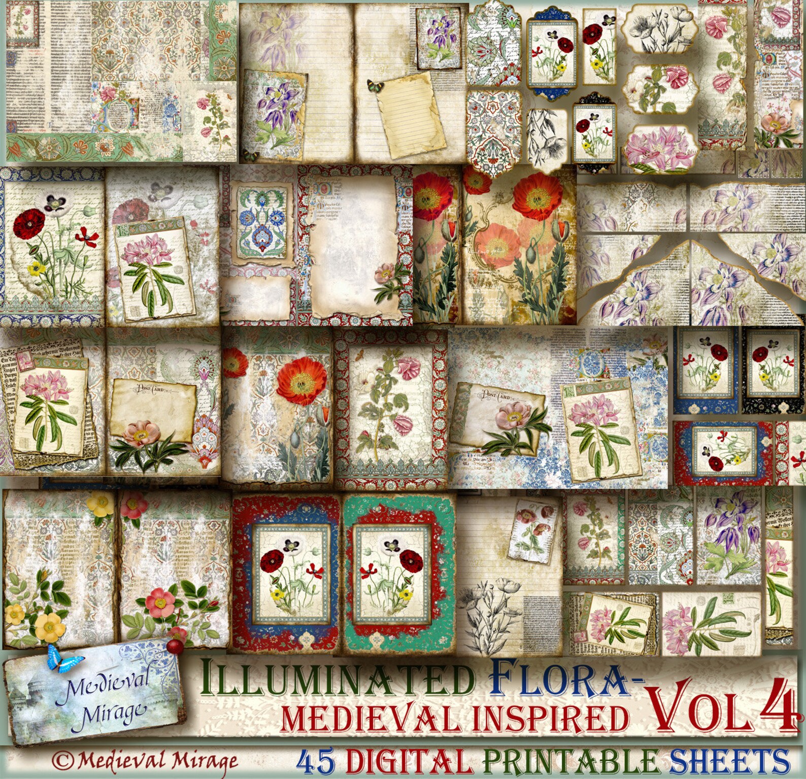 Vol 4- ILLUMINATED FLORA -medieval Inspired. Mega Digital Journal Pages ...