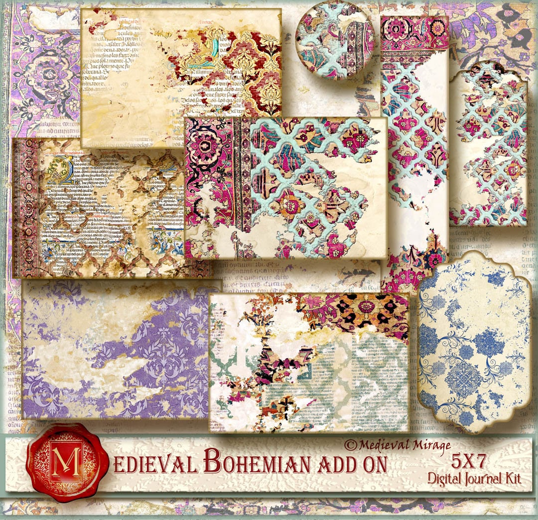 MEDIEVAL BOHEMIAN Add on Digital Junk Journal Elements Kit. Boho ...