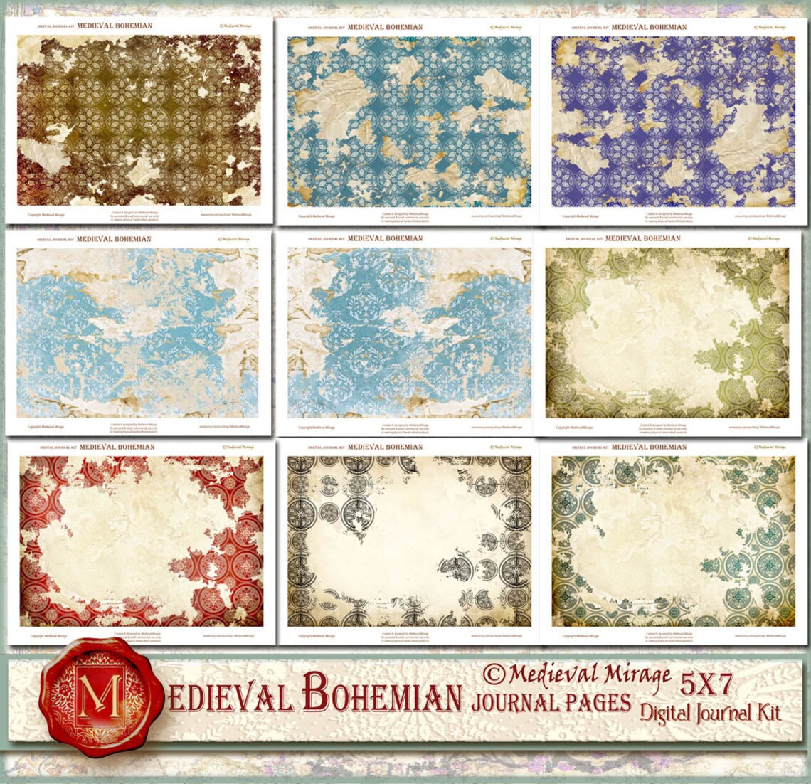 MEDIEVAL BOHEMIAN Journal Pages Digital Junk Journal Kit. Boho, Vintage ...