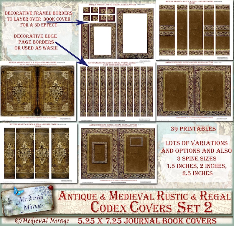Set 2- Rustic & Regal- Antique and Medieval Codex Covers. 5.25in X 7 ...