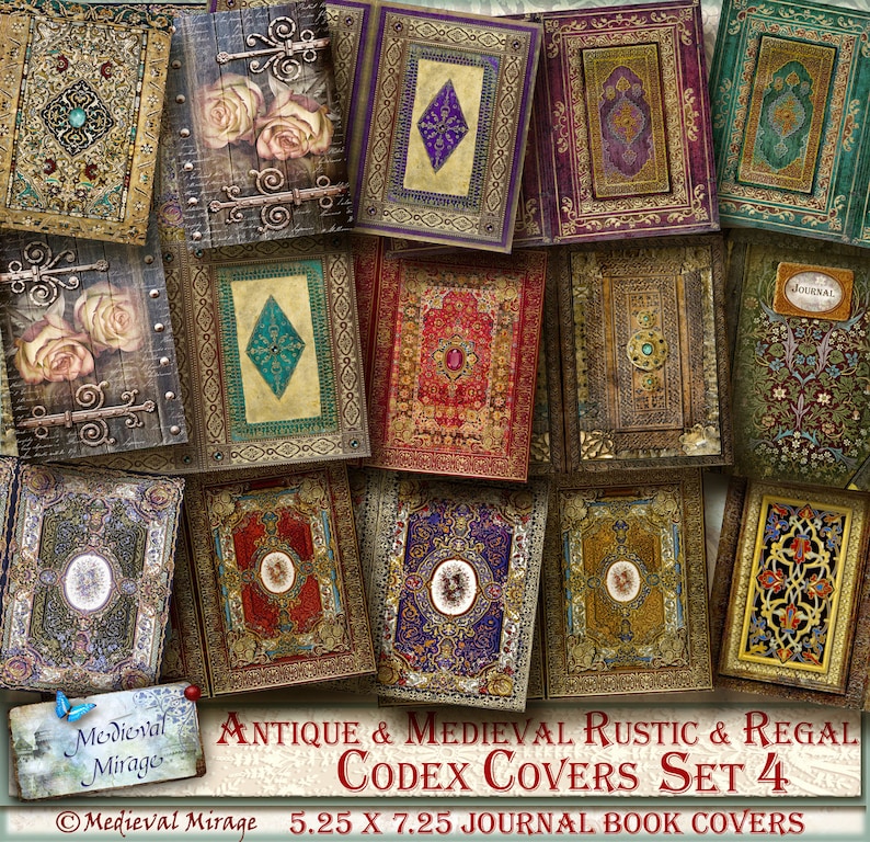 Set 4 Rustic & Regal- Antique Medieval Codex Covers. 5.25in X 7.25in ...