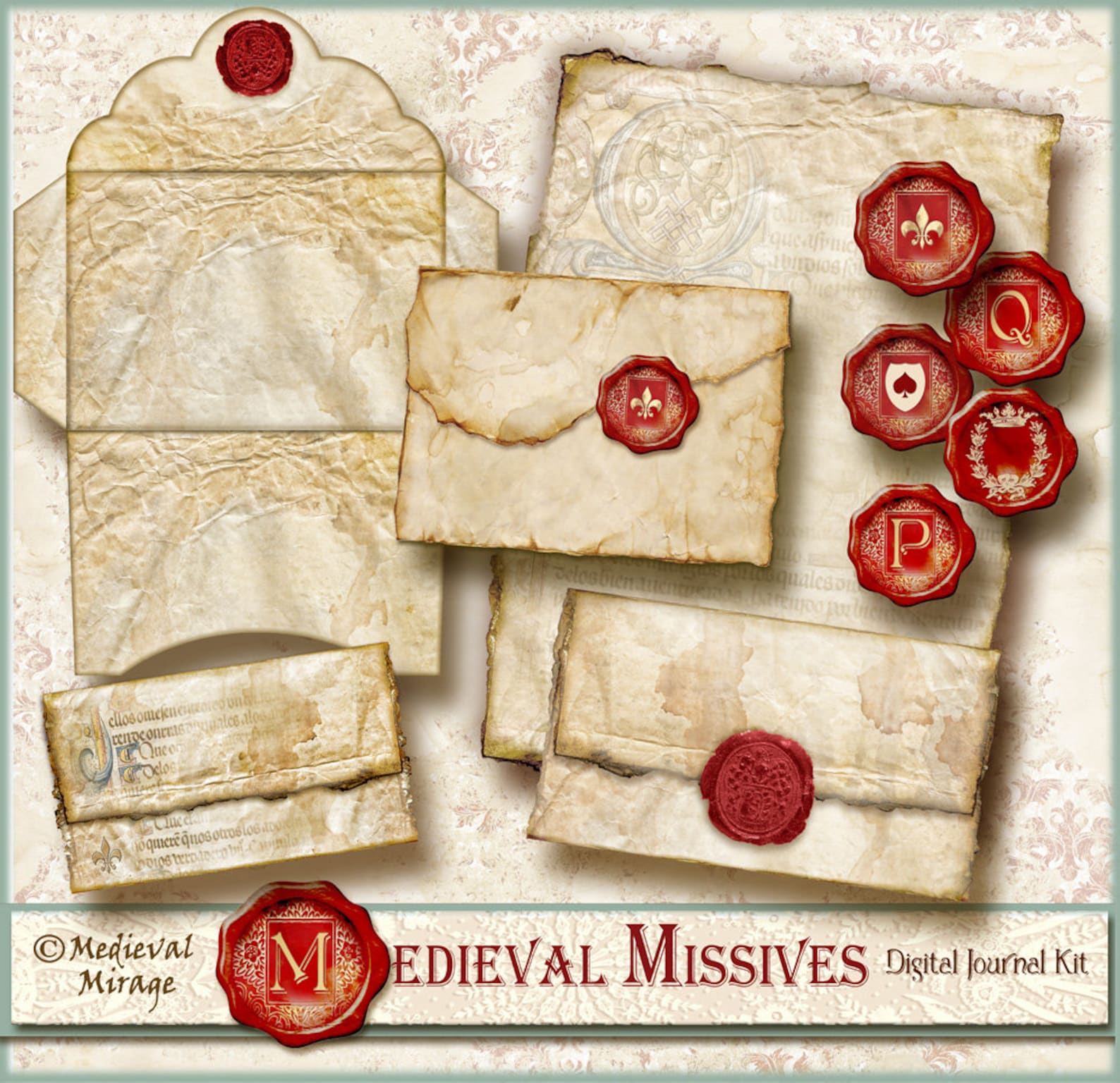 MEDIEVAL MISSIVES Digital Journal Kit. Printable Wax Seals. Parchment ...