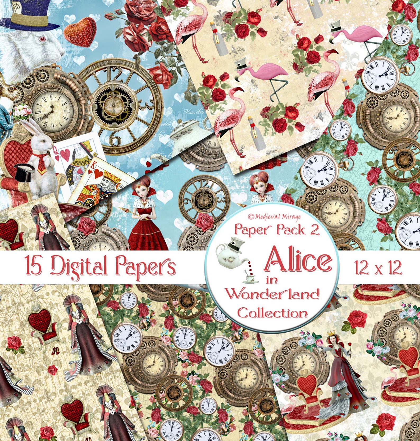 Alice in Wonderland Digital Paper Pack 2 Collection. White - Etsy