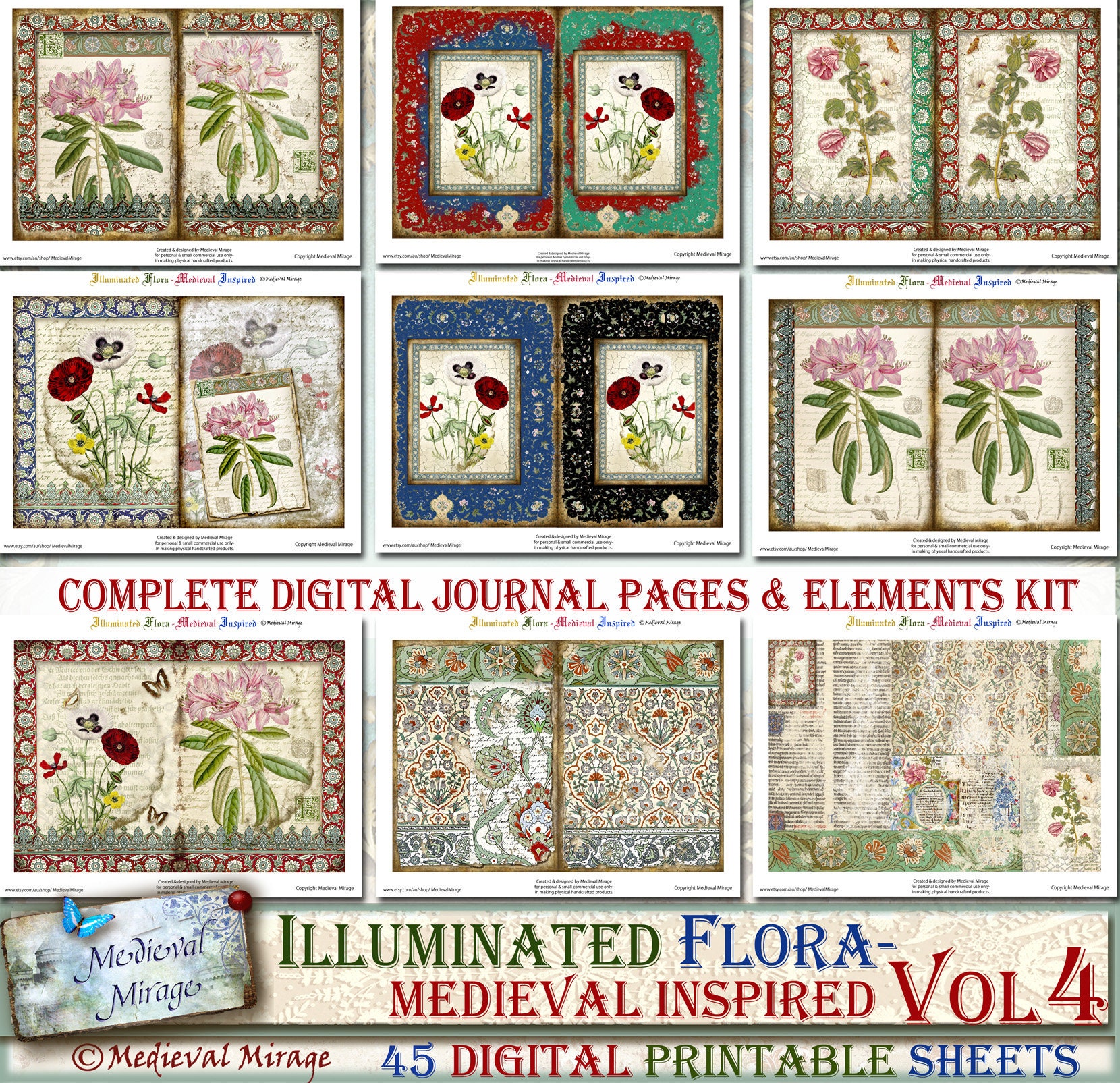 Vol 4- ILLUMINATED FLORA -medieval Inspired. Mega Digital Journal Pages ...