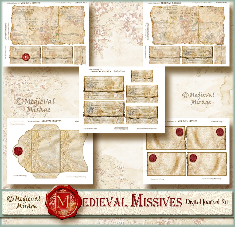 MEDIEVAL MISSIVES Digital Journal Kit. Printable Wax Seals. Parchment ...
