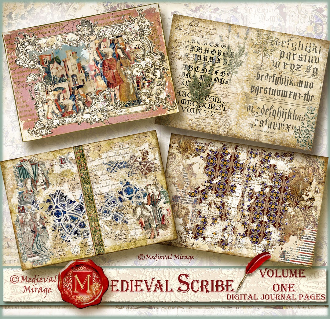 MEDIEVAL SCRIBE Vol 1- Journal Pages/ 5 X 7 Digital Journal Kit ...