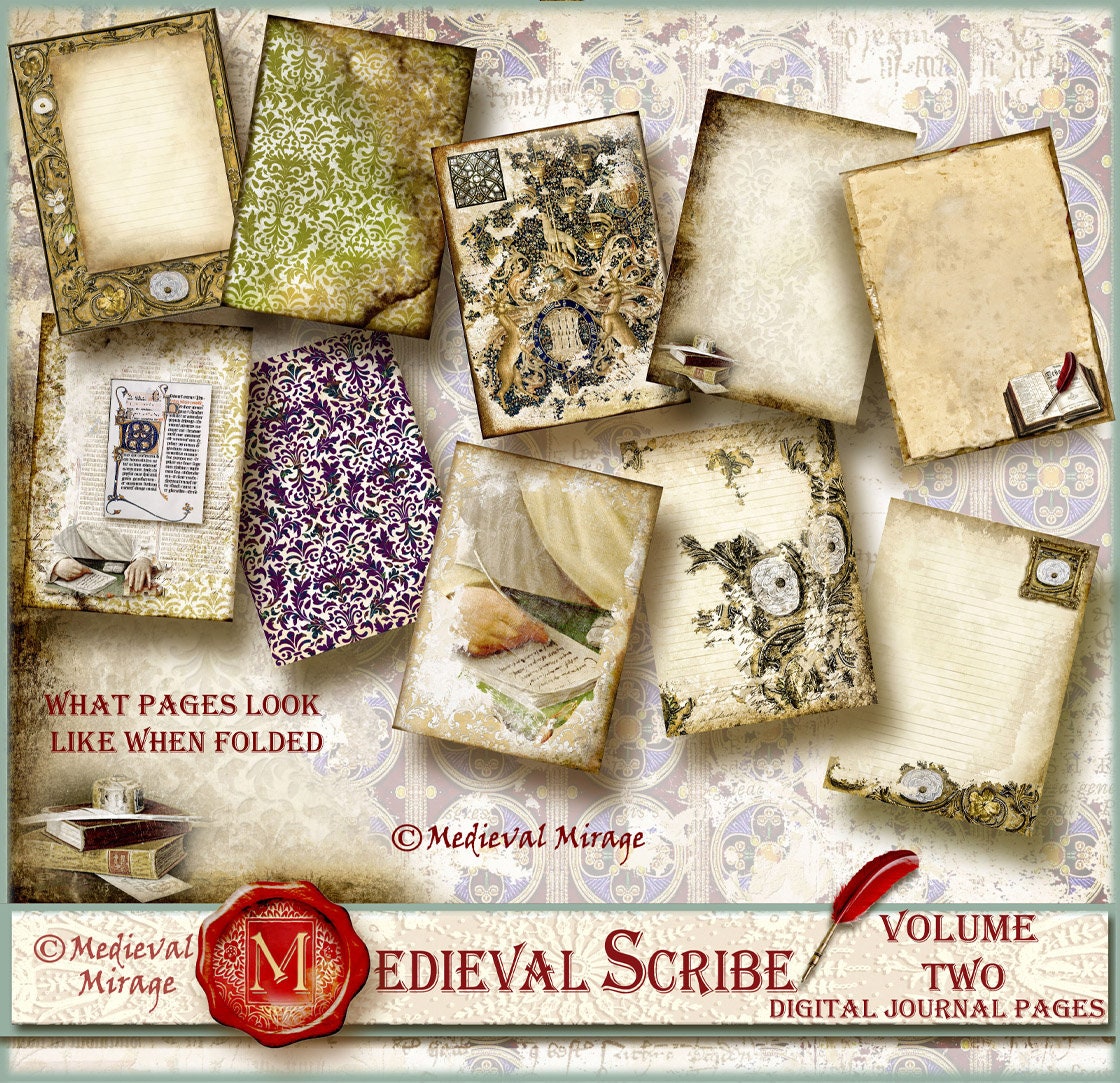 MEDIEVAL SCRIBE Vol 2- Journal Pages/ 5 X 7 Digital Journal Kit ...