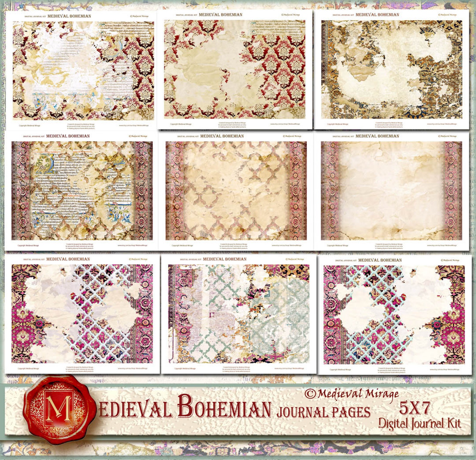 MEDIEVAL BOHEMIAN Journal Pages Digital Junk Journal Kit. Boho, Vintage ...