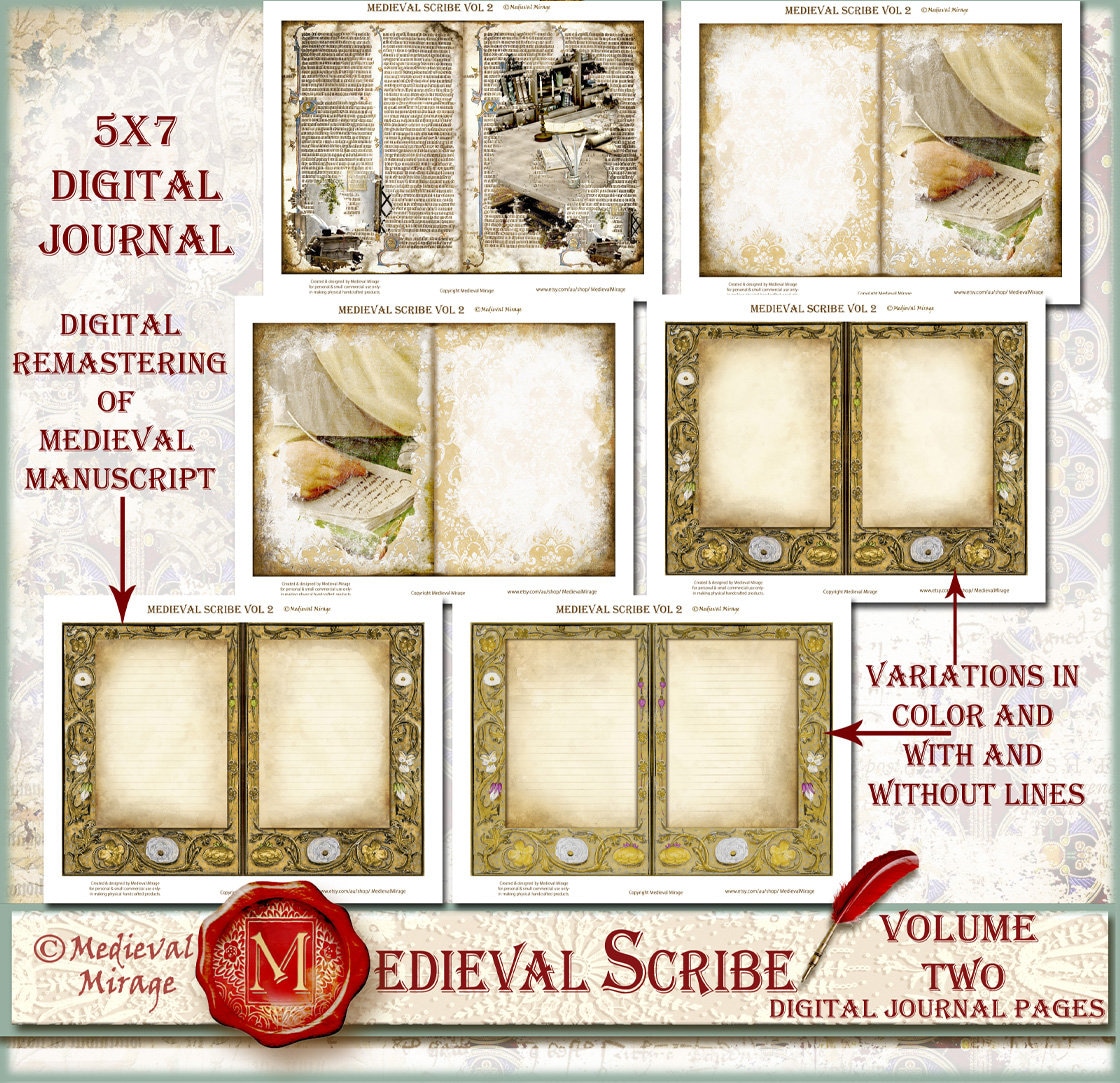 MEDIEVAL SCRIBE Vol 2- Journal Pages/ 5 X 7 Digital Journal Kit ...